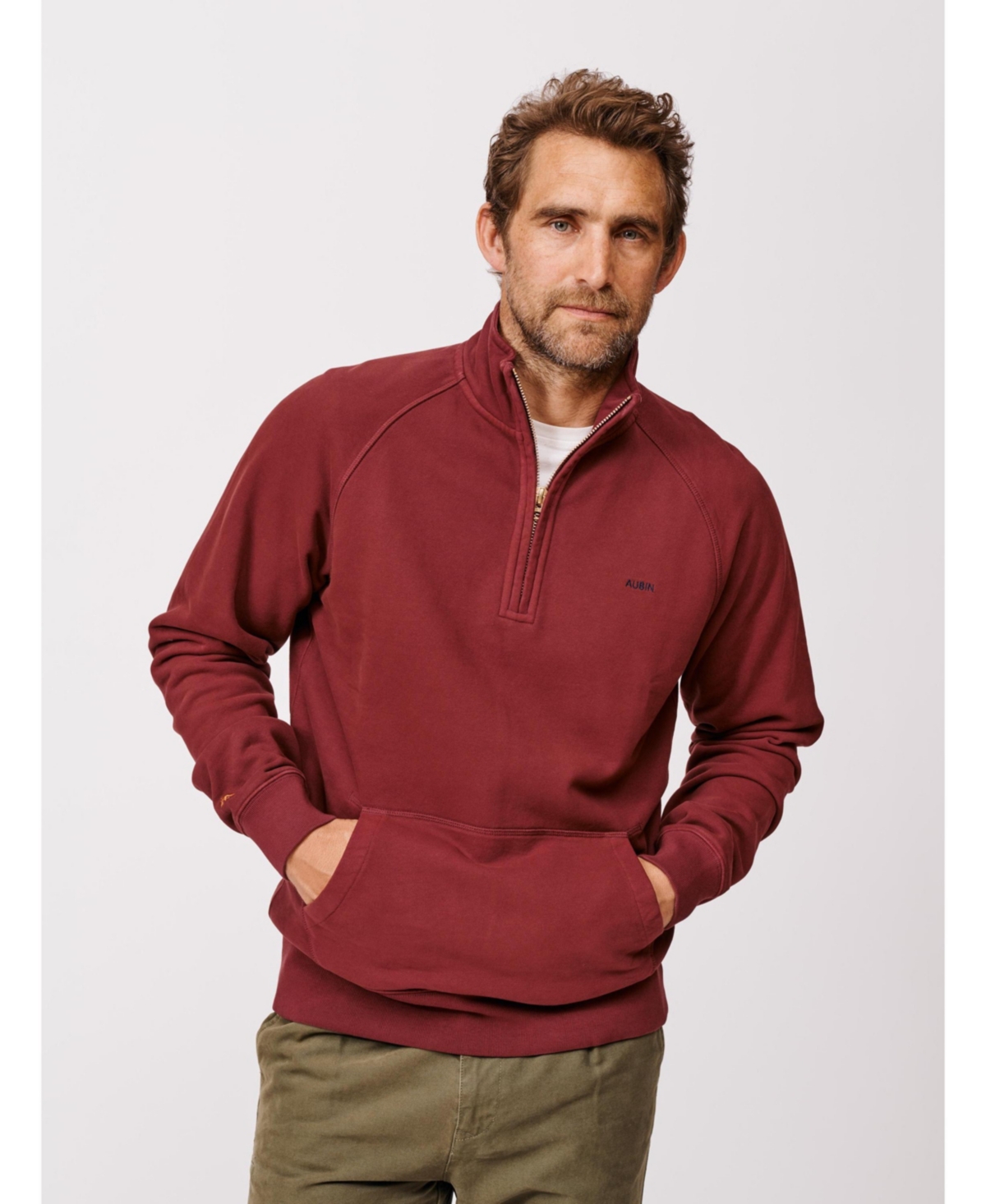 Click here for Aubin Mens Provost Zip Neck Sweatshirt - Burgundy prices