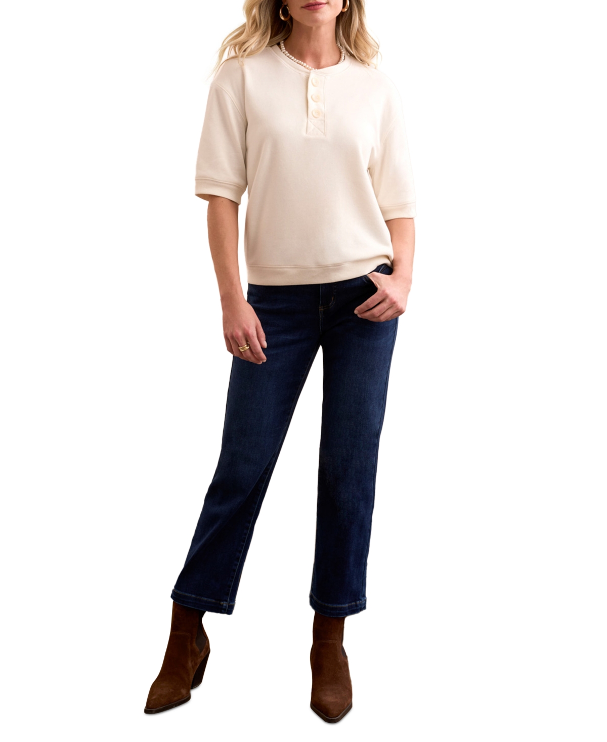 Click here for Tribal Womens Soft Touch French Terry Henley Top -... prices