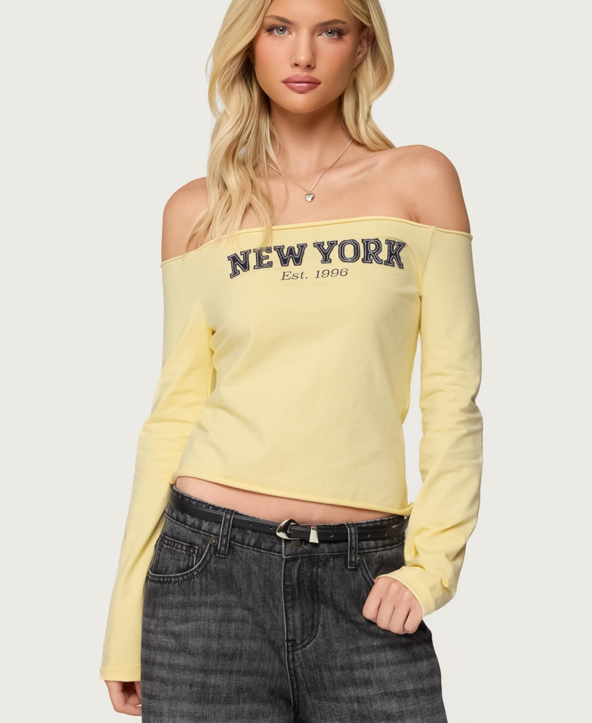 Click here for Edikted Womens New York Babe Off Shoulder Top - Ye... prices