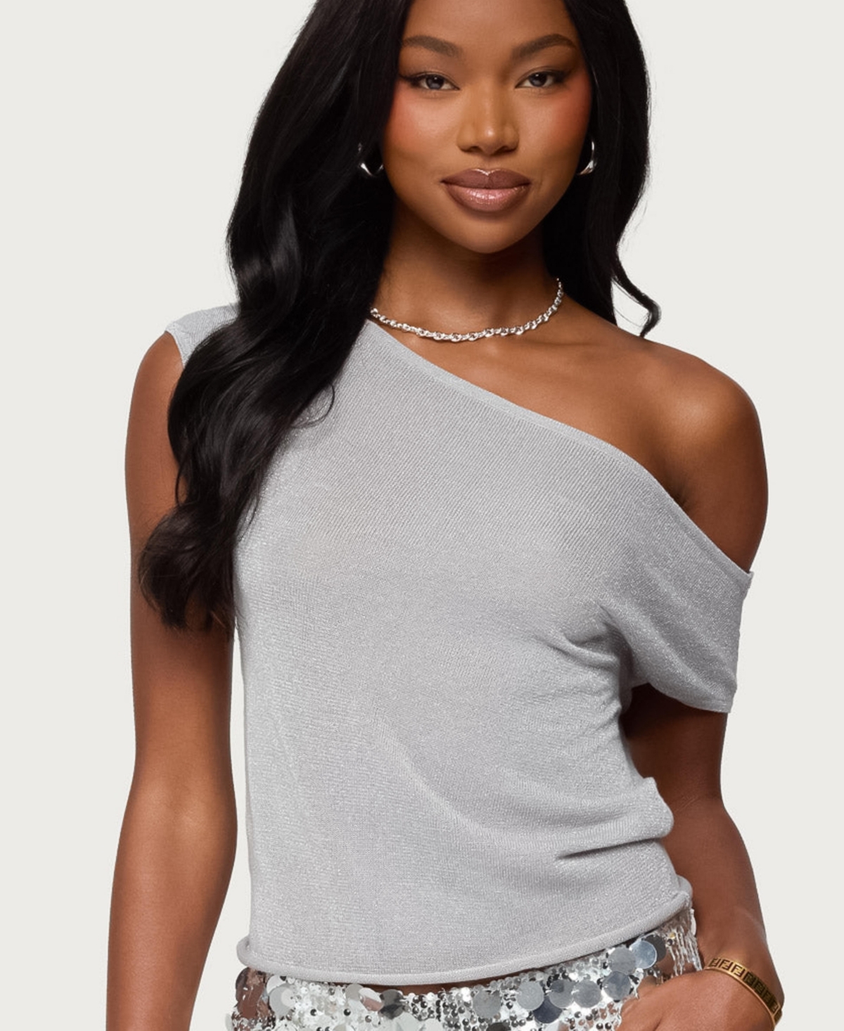Click here for Edikted Womens Holly Glitter Off Shoulder Top - Si... prices