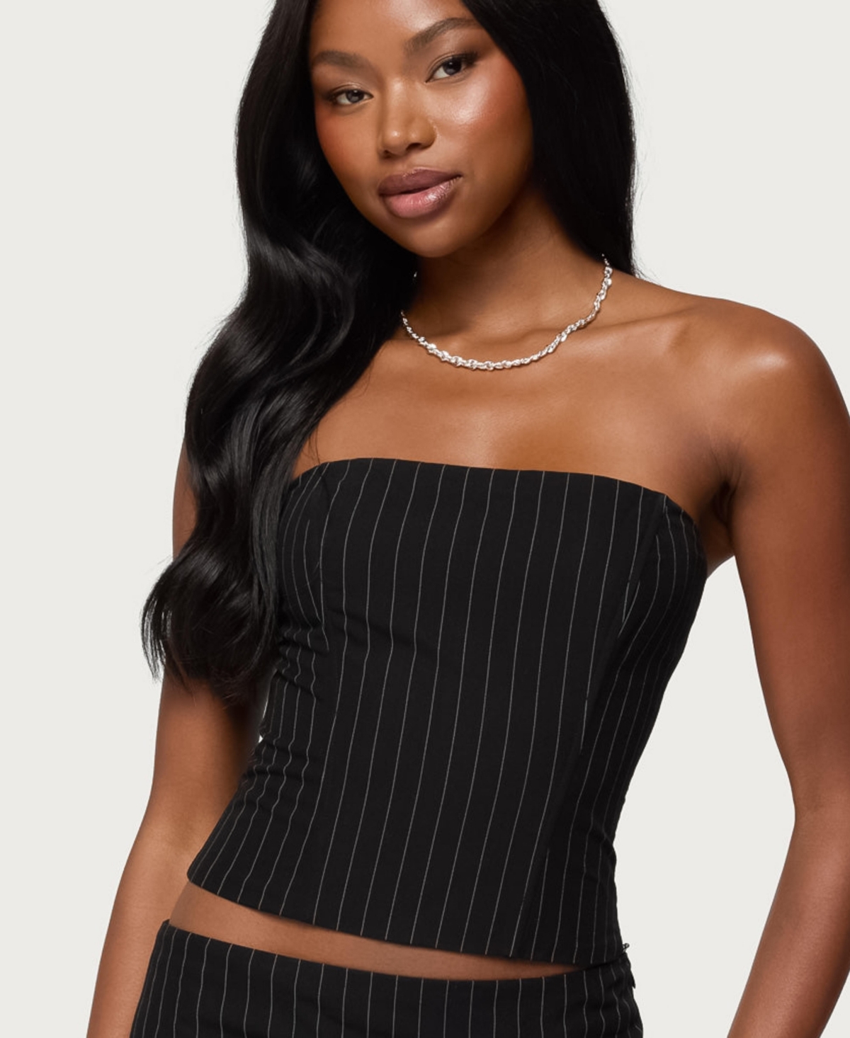 Click here for Edikted Womens Maeve Pinstripe Strapless Corset -... prices