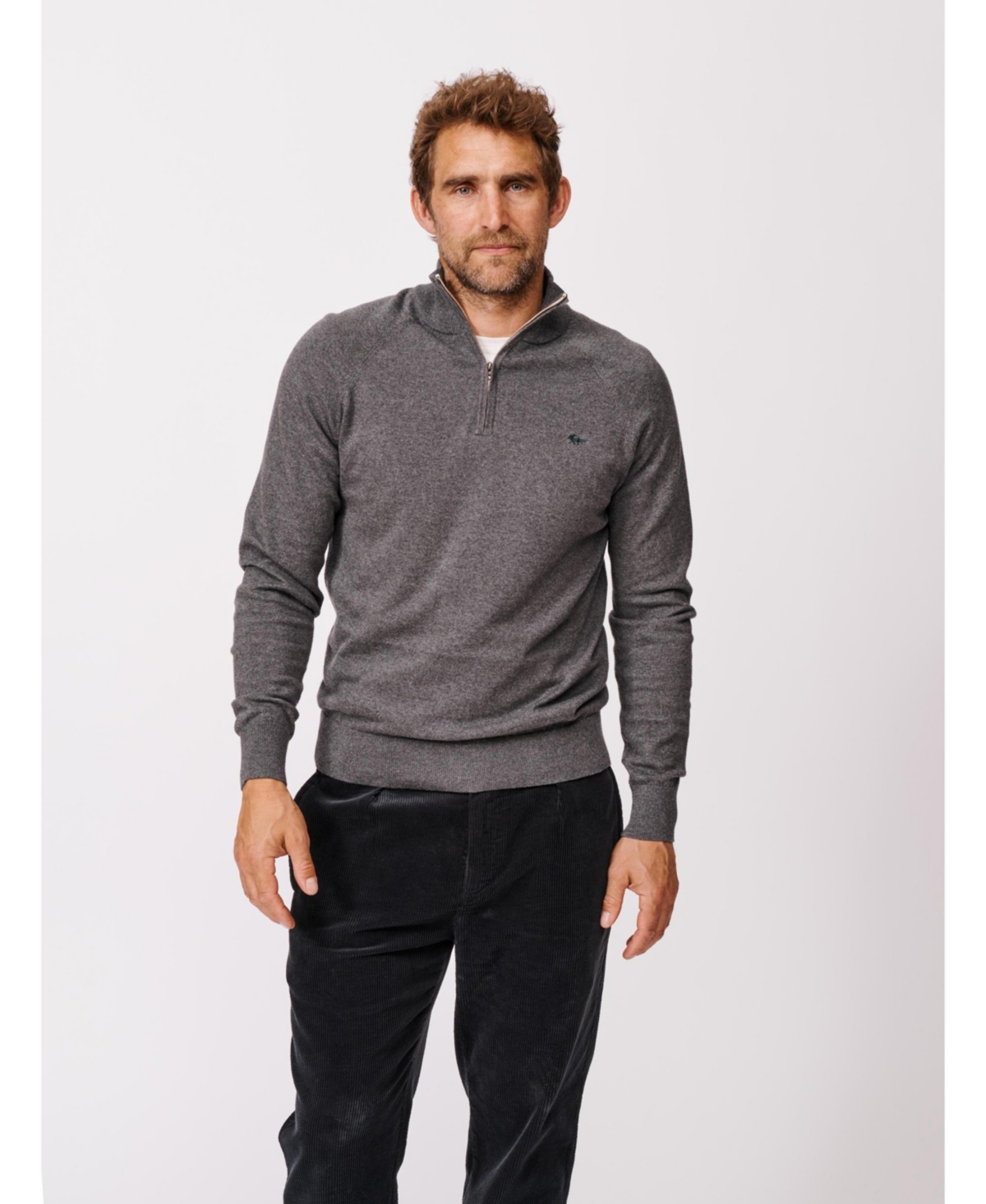 Click here for Aubin Mens Bonby Zip Neck Sweater - Charcoal prices