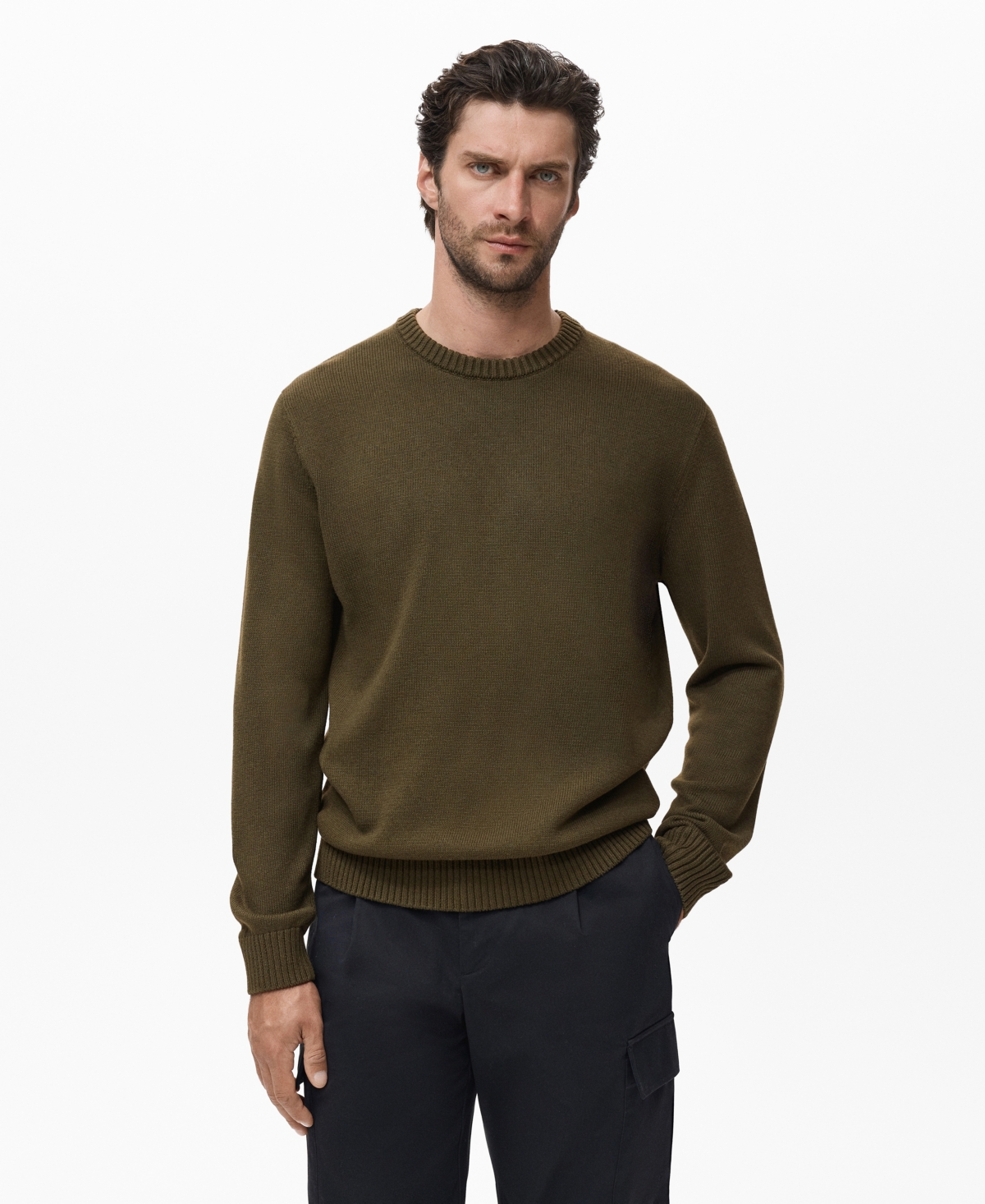 Click here for Mango Mens Fine-Knit Sweater - Olive Green prices