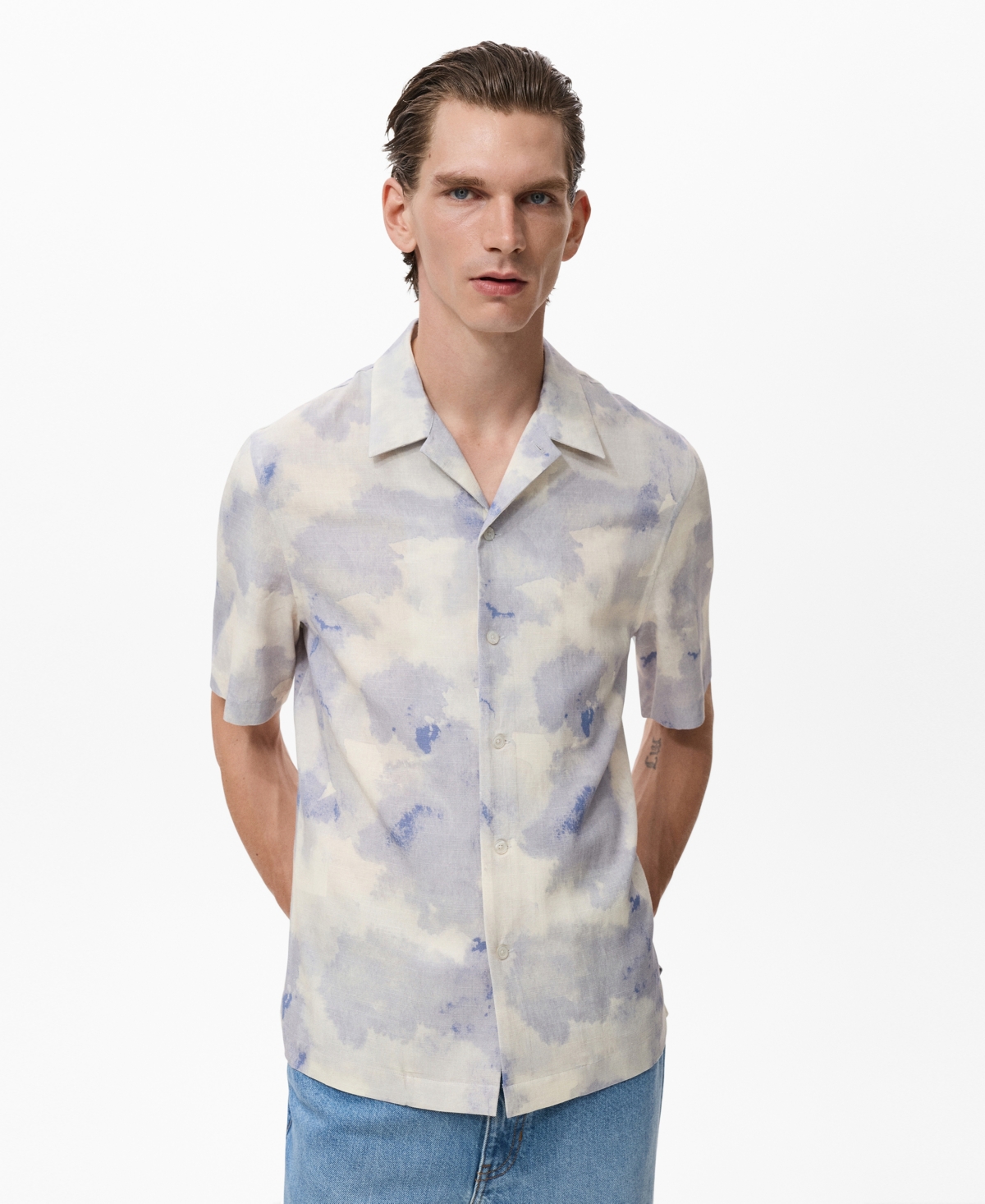 Click here for Mango Mens Printed Bowling Shirt - Light  Pastel G... prices