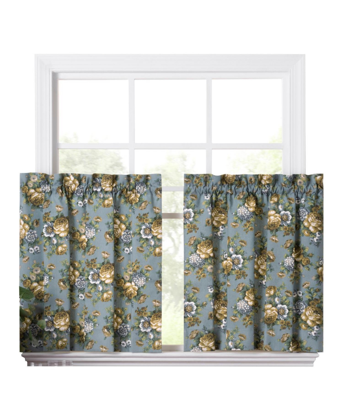 Ellis Bella Rose Stylish Medium Scale Printed Floral Pattern 1.5" Rod Pocket Tier 56"x24" Wedge - Wedge