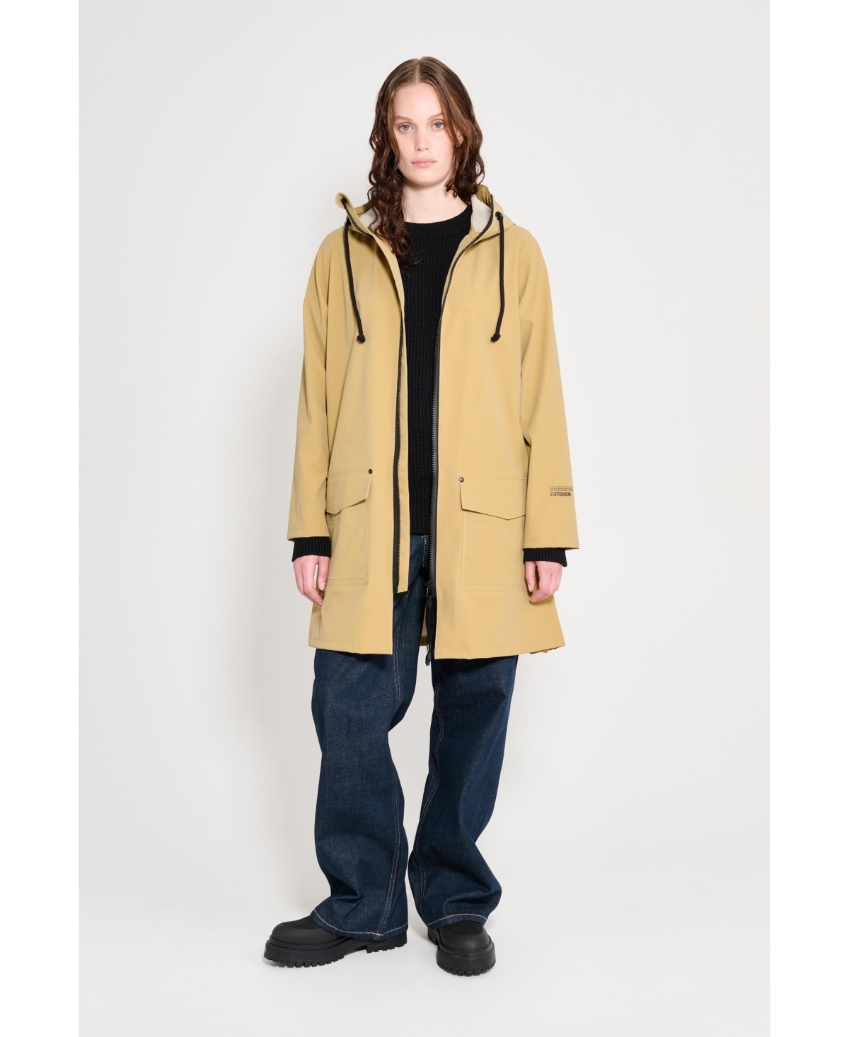 Click here for Stutterheim Womens Mosebacke Patch Raincoat - Sand prices
