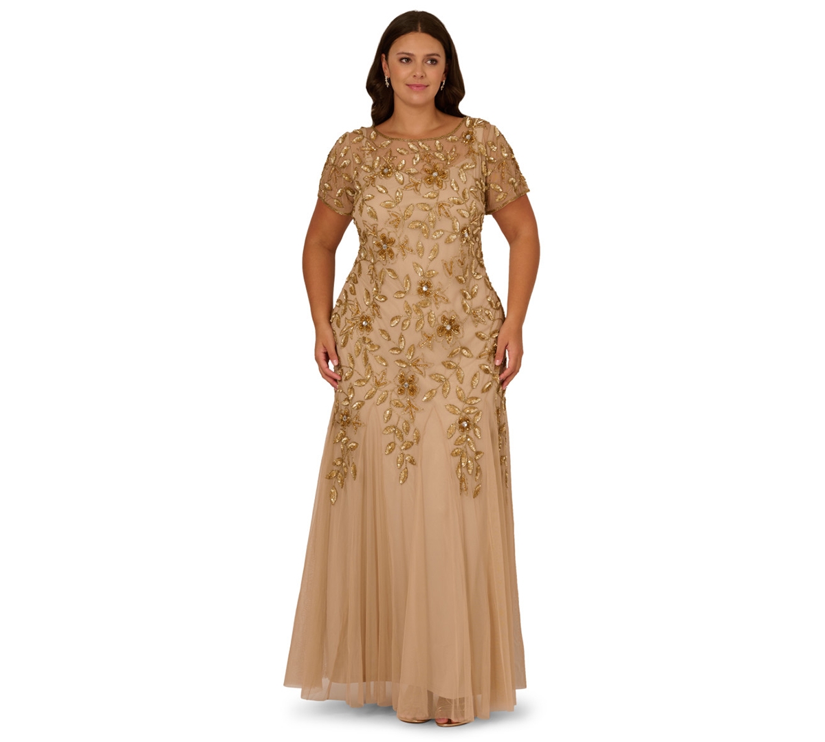 Click here for Adrianna Papel Womens Floral-Beaded Gown - Champag... prices