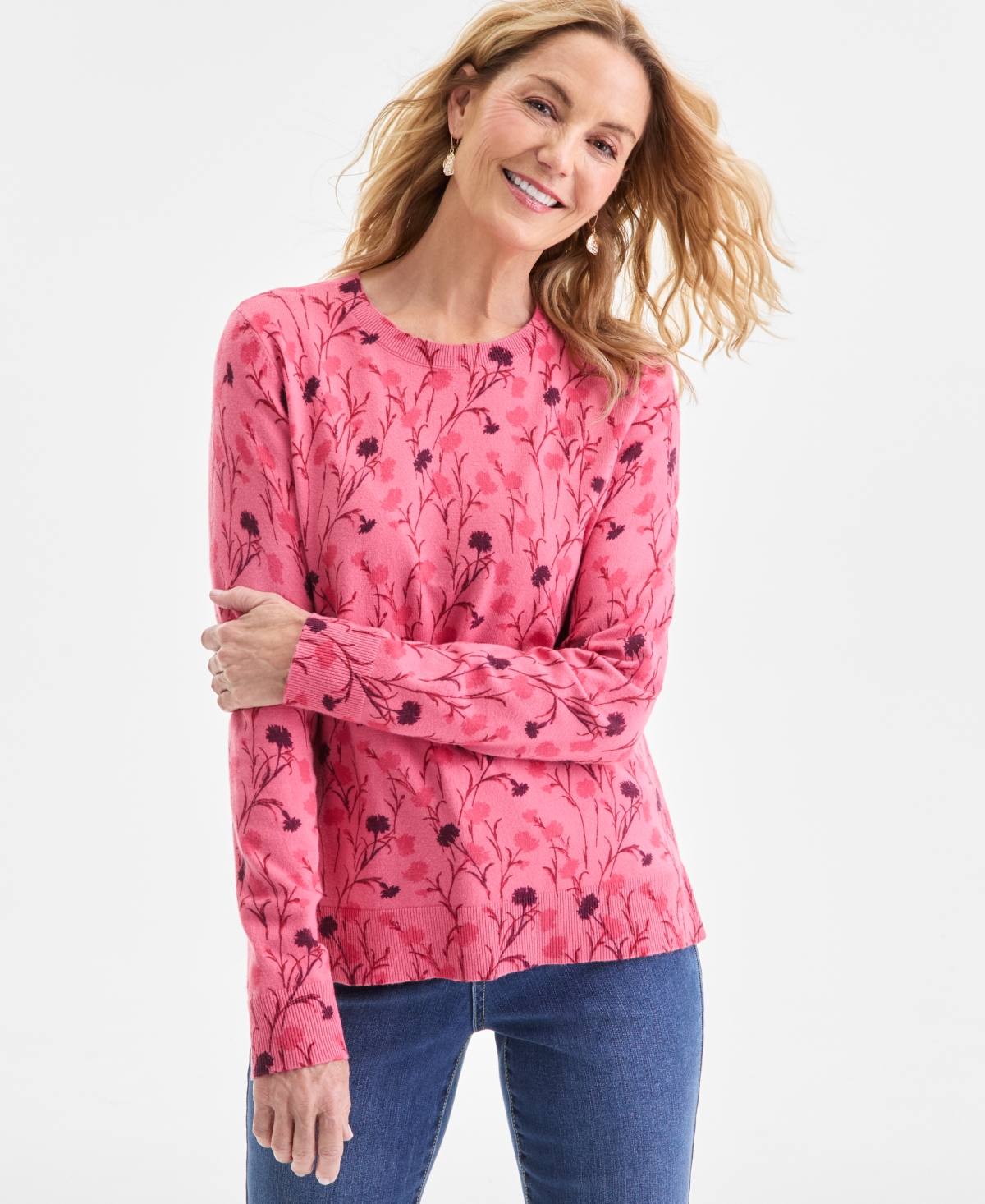 Click here for Style & Co Womens Printed Crewneck Pullover Sweate... prices