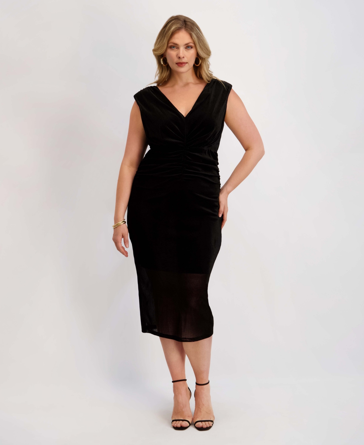 Click here for Siena Plus Size Ruched Front Velvet Midi Dress - B... prices
