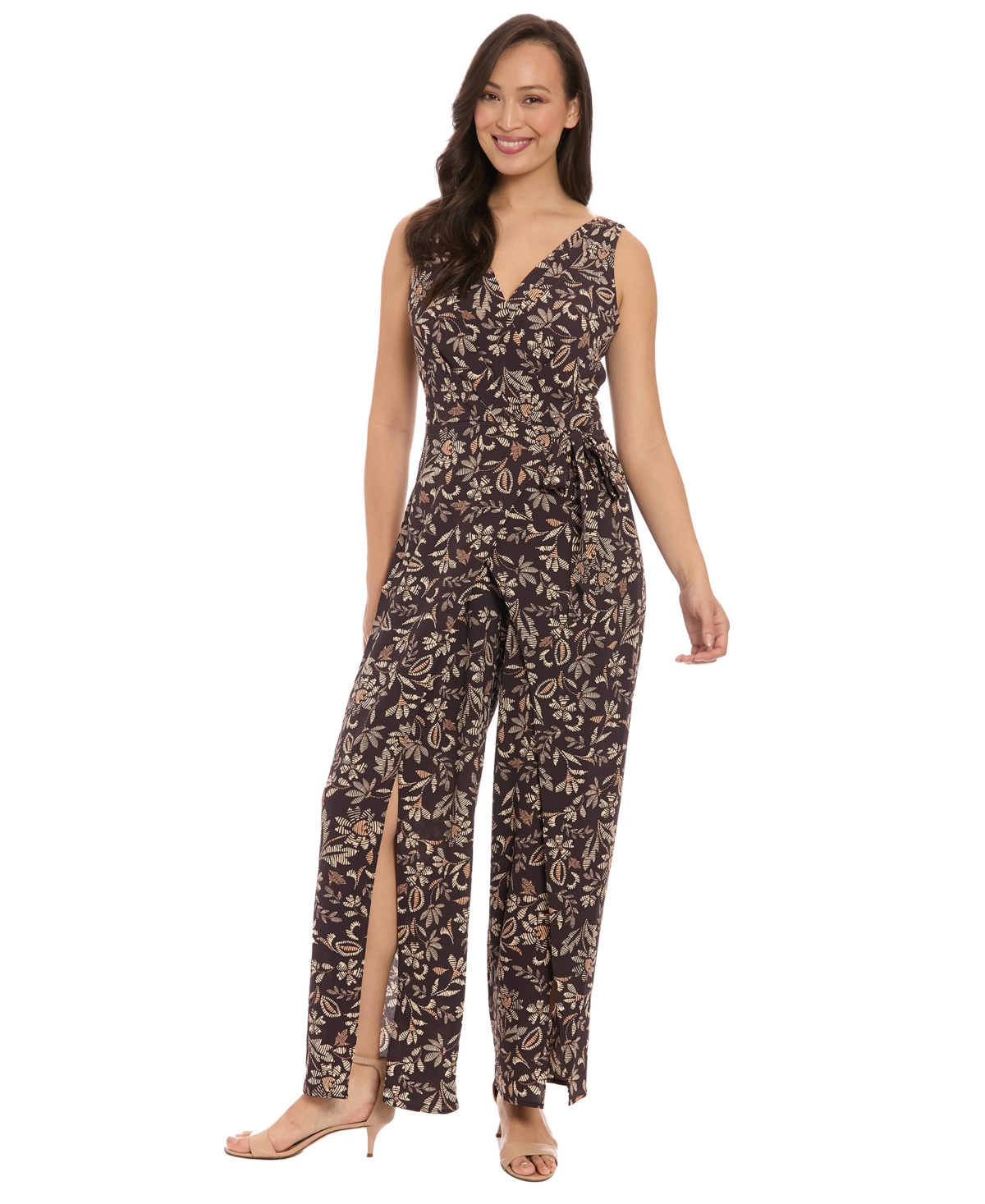 Click here for London Times Womens Walk V-Neck Jumpsuit - Brown prices