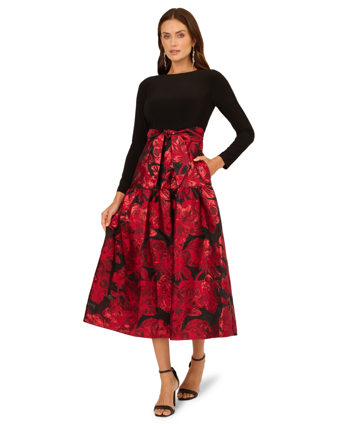 Click here for Adrianna Papell Womens Mixed-Media Tie-Waist Gown... prices