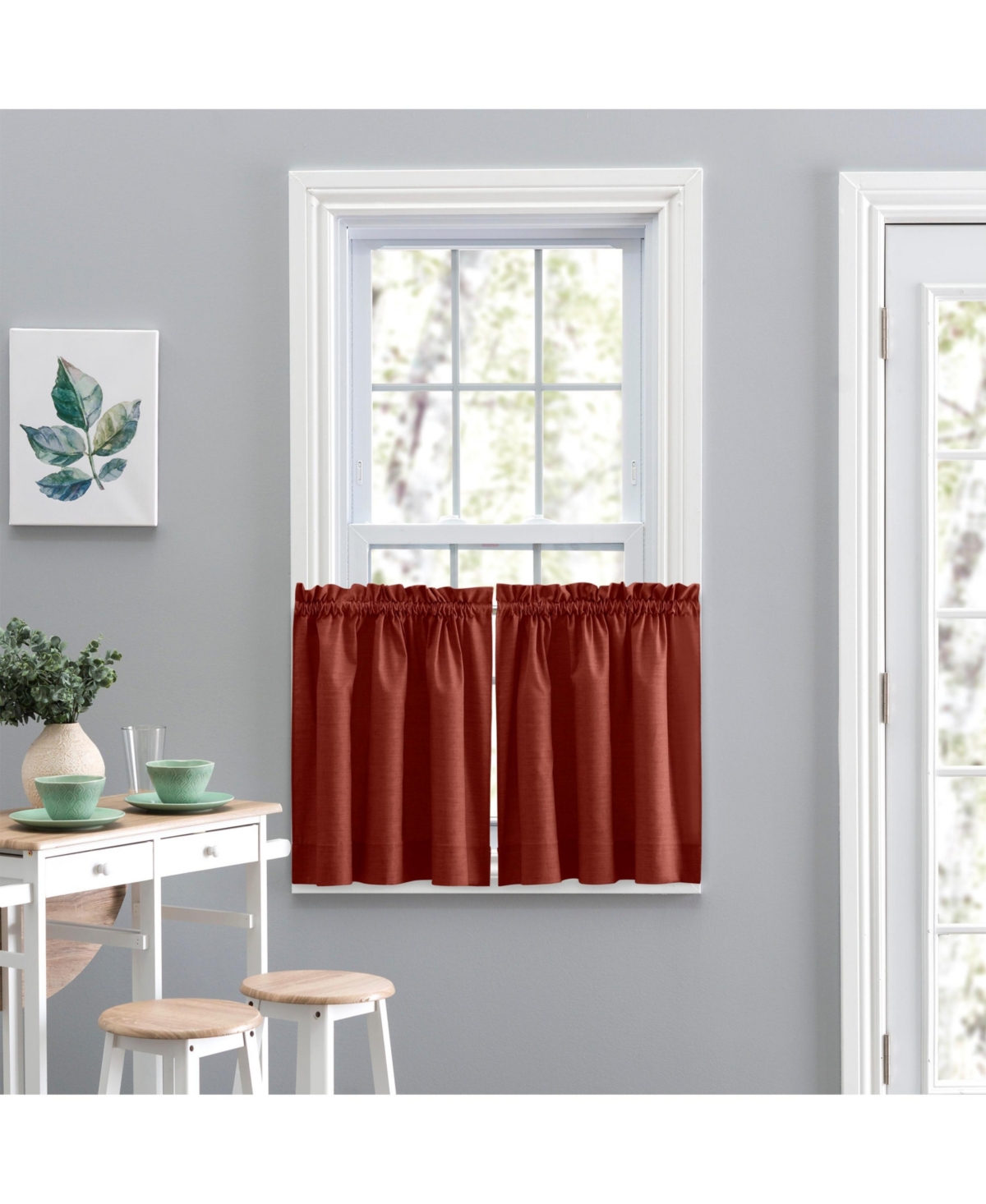 Ellis Lisa Solid Color 1.5" Rod Pocket Poly Cotton Duck Fabric Tailored Tiers 56"x24" Red - Red