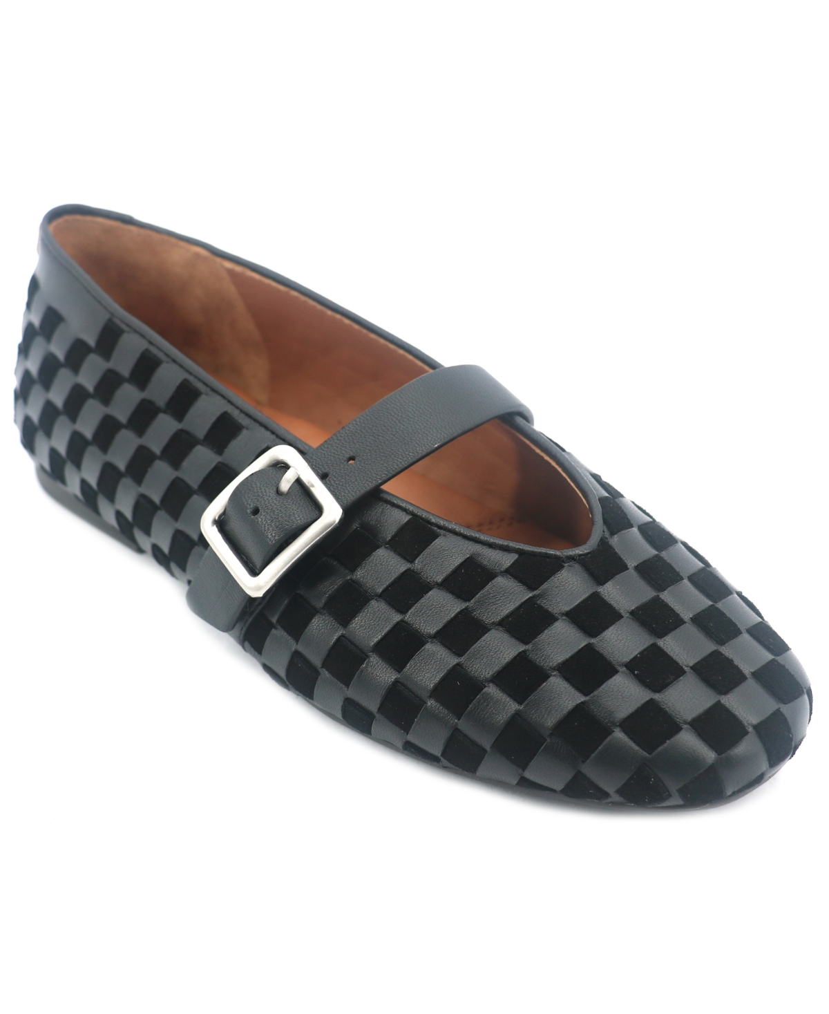 Gentle Souls Womens Winifred Woven Square Toe Flats - Black Suede
