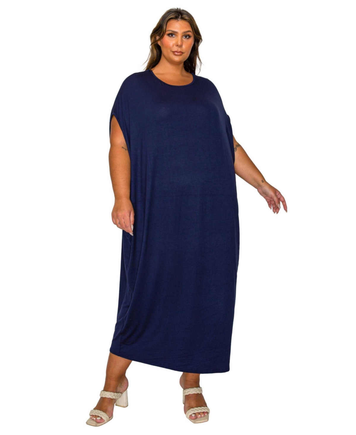 Click here for L I V D Plus Size Sasha Kaftan Dress - Navy prices