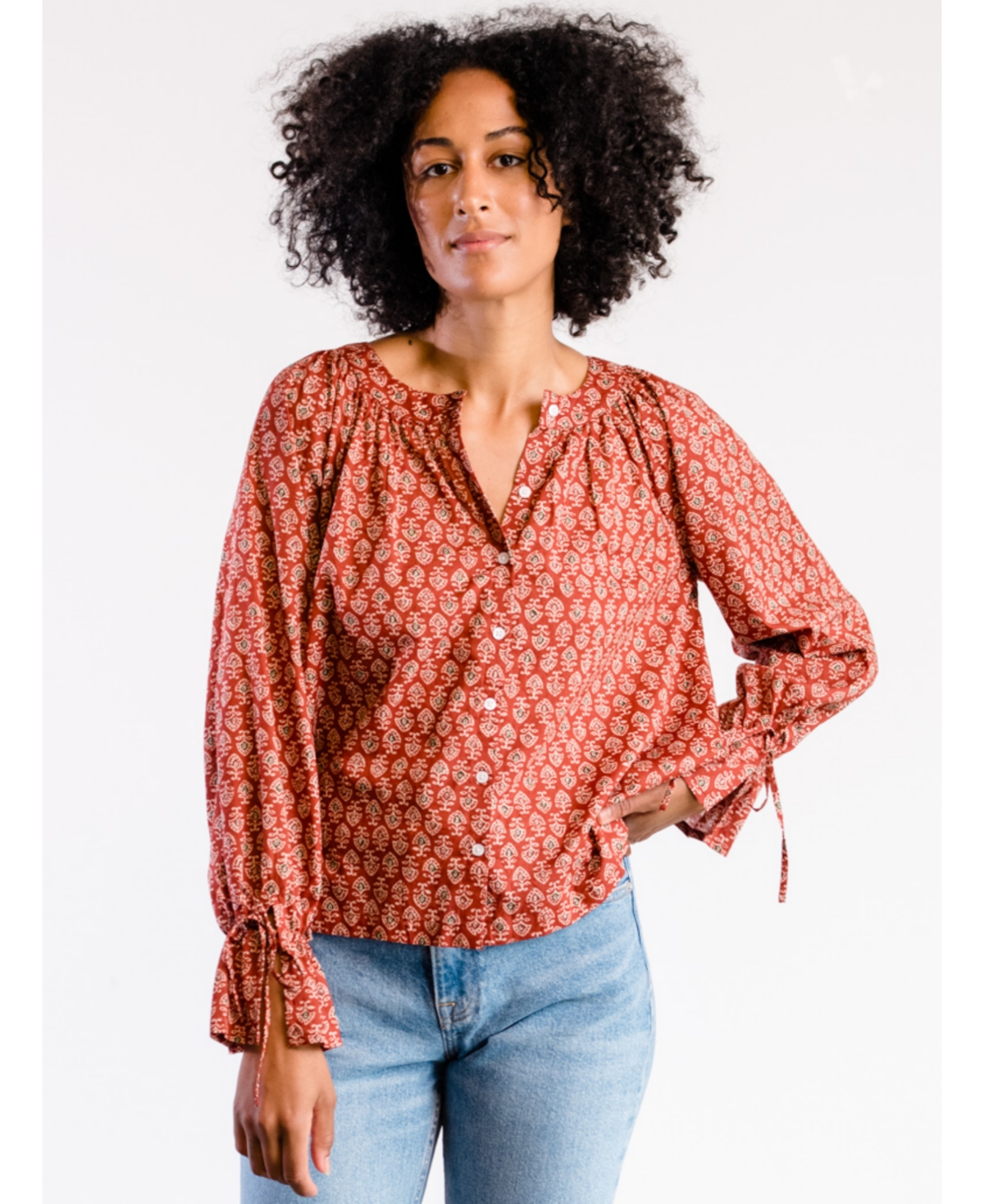 Click here for Able Womens Kristen Button Down Blouse - Red block... prices