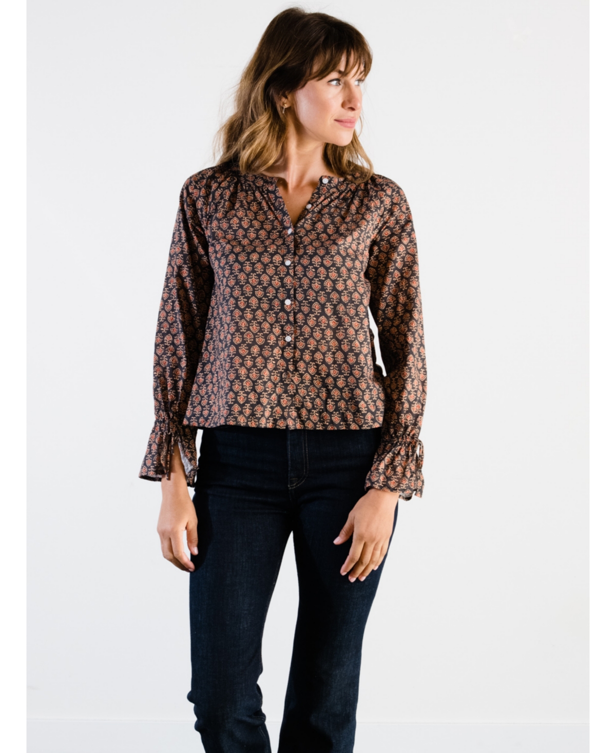 Click here for Able Womens Kristen Button Down Blouse - Dark bloc... prices