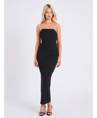 Miss Circle Women's Flore Black Crystal Straps Backless Gown With Bow ...
