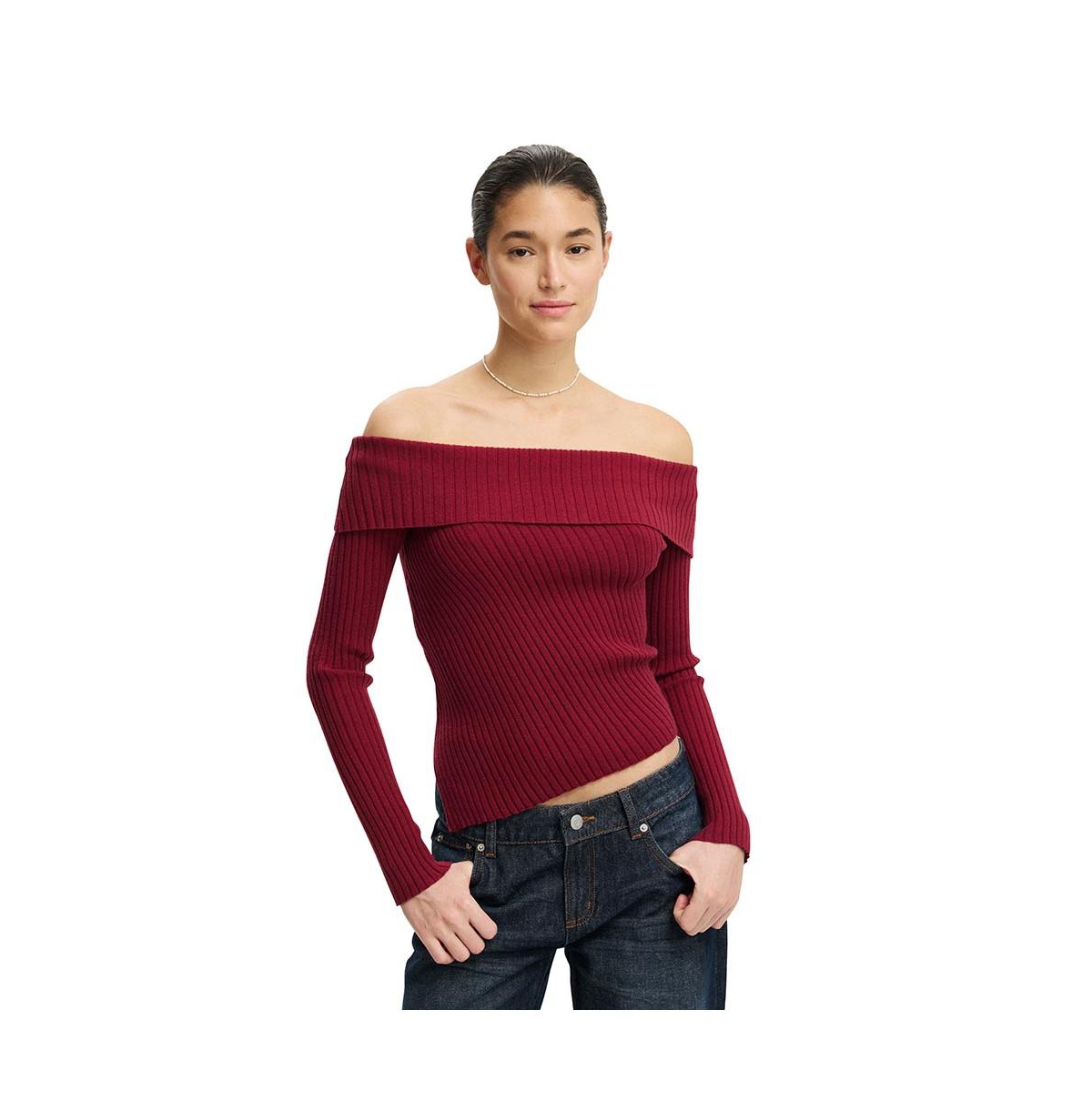 Click here for Cotton On Womens Asym Rib Off Shoulder Knit - Cher... prices