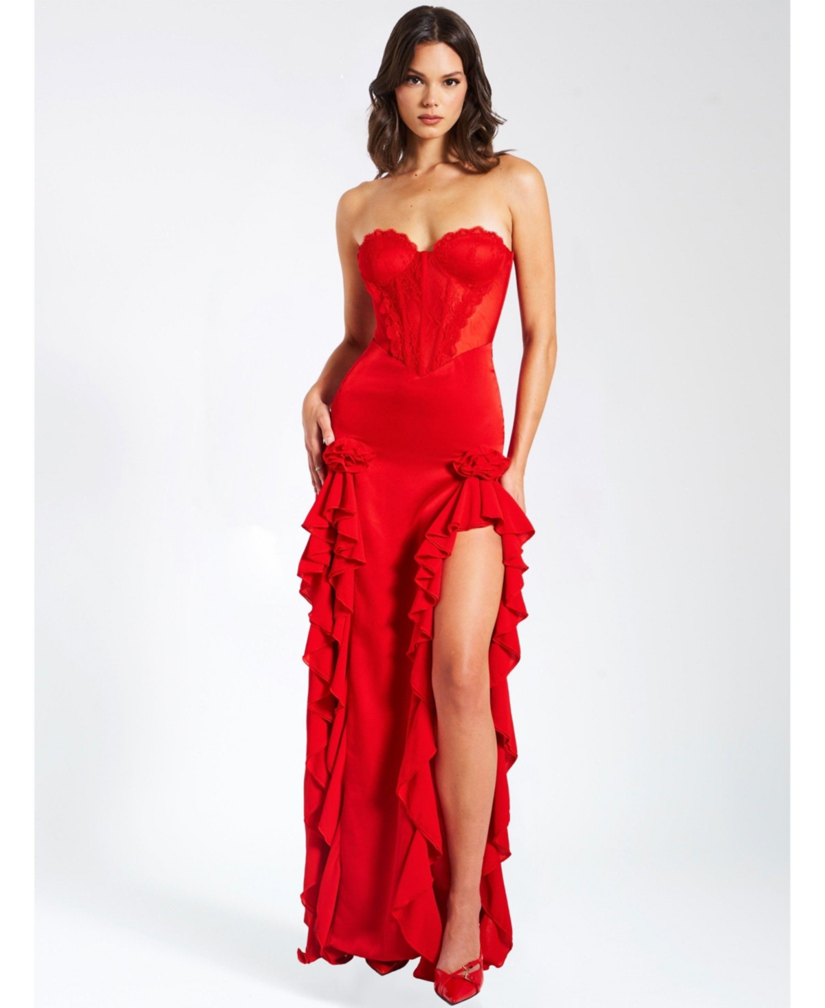 Click here for Miss Circle Womens Talia Red Satin Lace Corset Max... prices