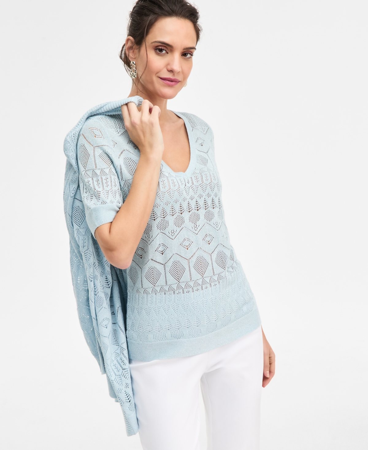 Click here for Jm Collection Womens Short-Sleeve Pointelle V-Neck... prices