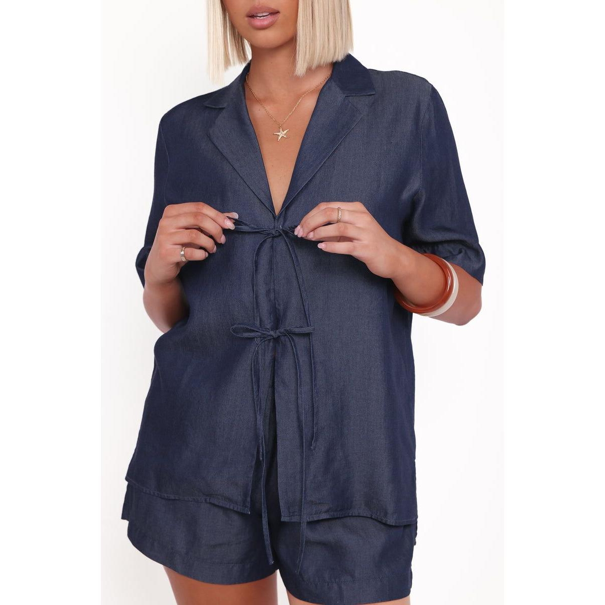 Click here for Petal and Pup Womens Aaliyah Chambray Tie Front To... prices