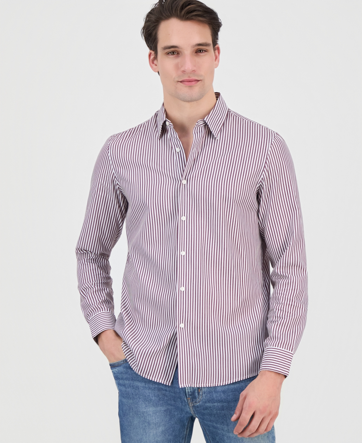 Michael Kors Mens Classic-Fit Striped Button-Down Shirt - Oxblood