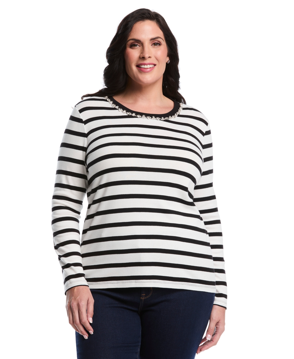 Click here for Rafaella Plus Size Long Sleeve Top - Star White prices
