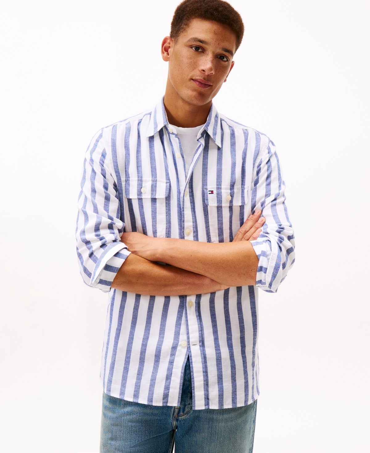Click here for Tommy Hilfiger Mens Twill Striped Relaxed Fit Shir... prices