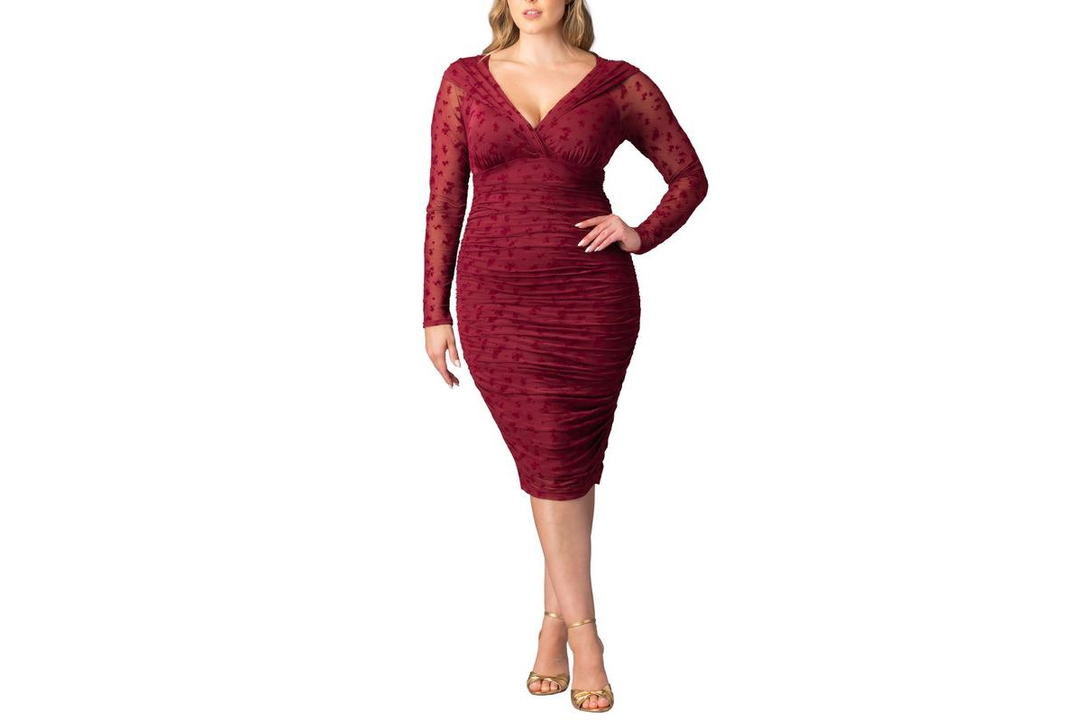 Click here for Kiyonna Plus Size Betsey Ruched Body-Con Midi Dres... prices