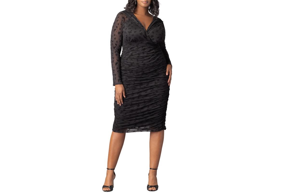 Click here for Kiyonna Plus Size Betsey Ruched Body-Con Midi Dres... prices