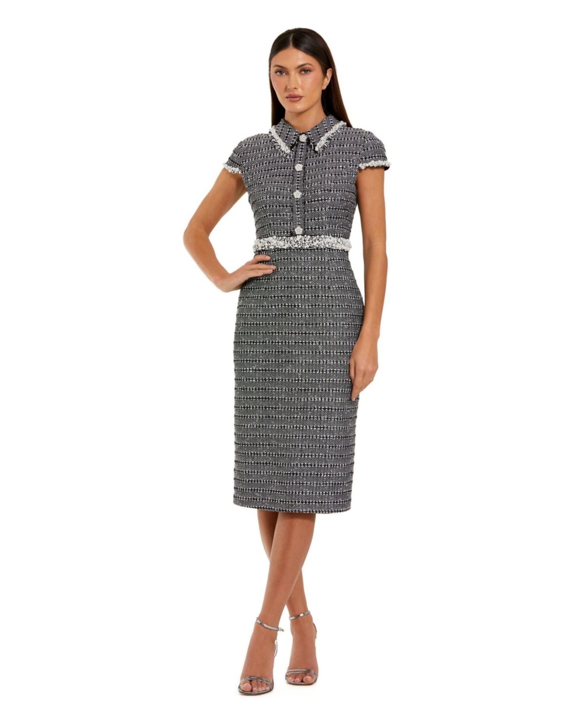 Click here for Mac Duggal Womens Cap Sleeve Boucle Midi Dress - B... prices