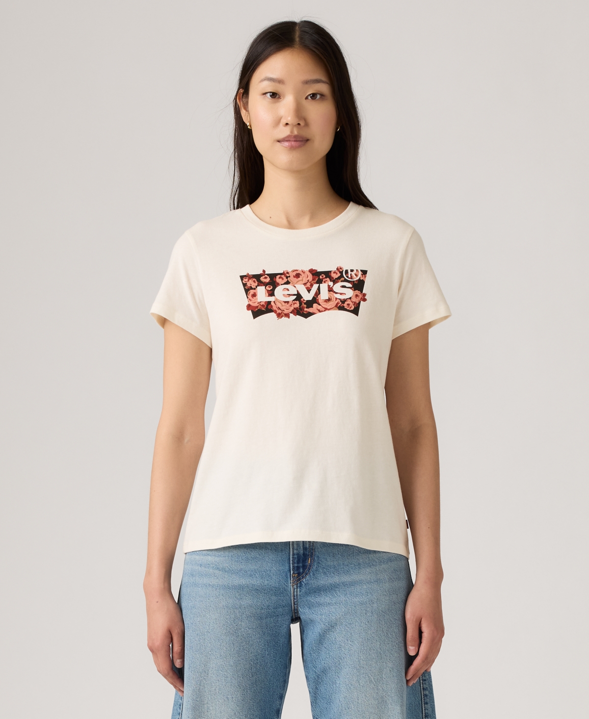 Levis Womens Perfect Graphic Logo Cotton T-shirt - Gab Rose Bw Fill Egret