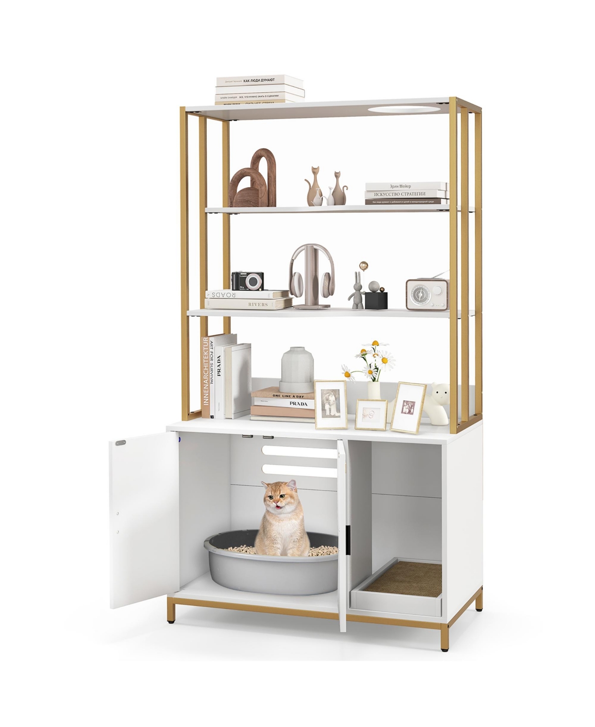 Click here for Gymax 61 Cat Litter Box Enclosure w/ Storage 3-tie... prices