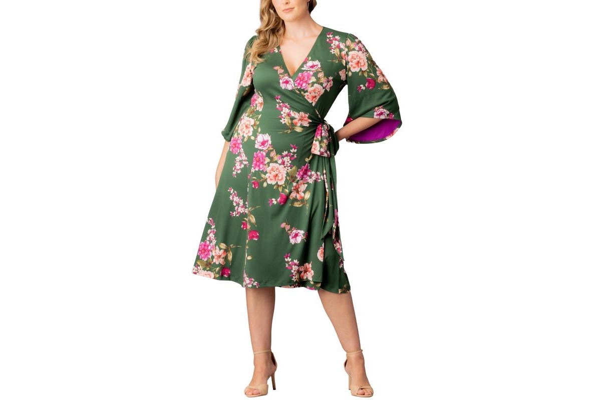 Click here for Kiyonna Plus Size Gemini Wrap Dress with Contrast... prices
