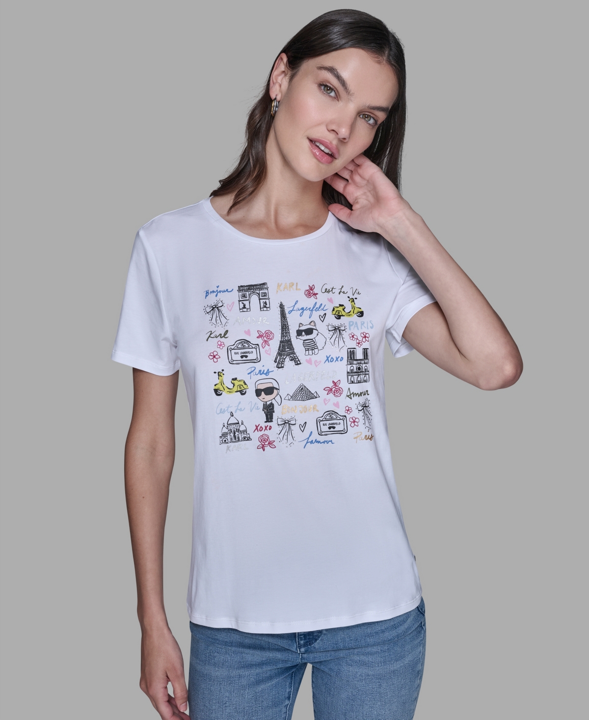 Click here for Karl Lagerfeld Paris Womens Mixed Motif Printed T-... prices
