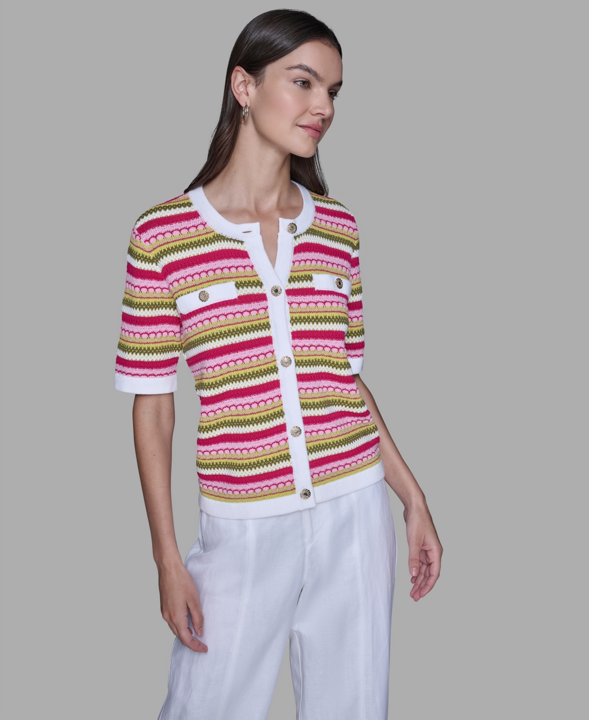 Click here for Karl Lagerfeld Paris Womens Stripe Knitted Crewnec... prices
