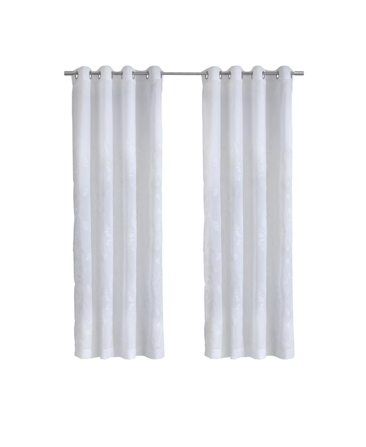 Habitat 100 Polyester Selina Sheer Grommet Leaf Embroidered Curtain Panel 52" x 95" White - White