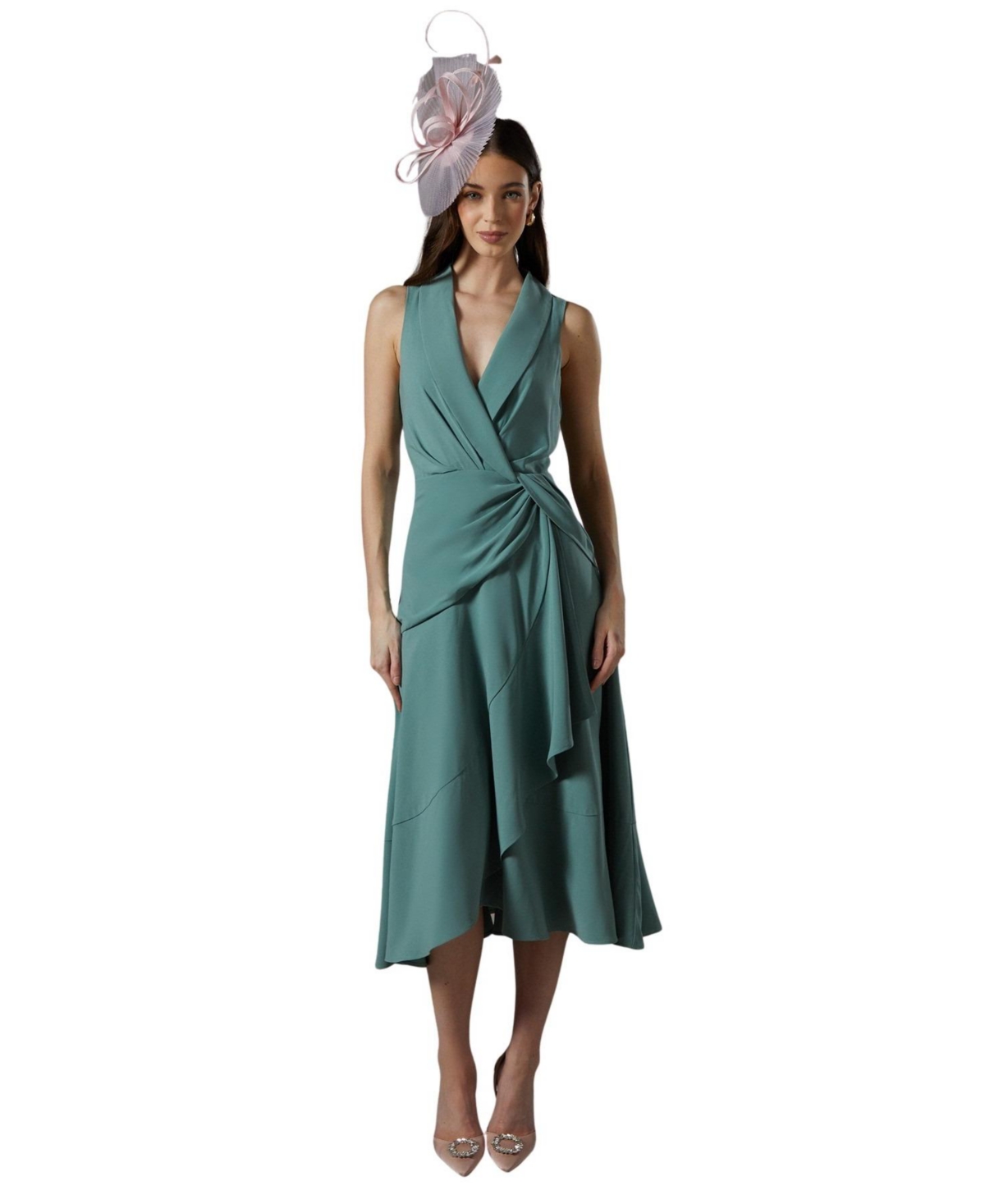 Click here for Coast Womens Shawl Collar Ruffle Hem Midi Dress -... prices