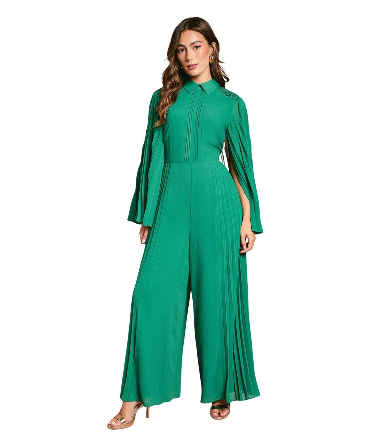 Click here for Coast Womens Pleat Wide Leg Jumpsuit - Emerald prices