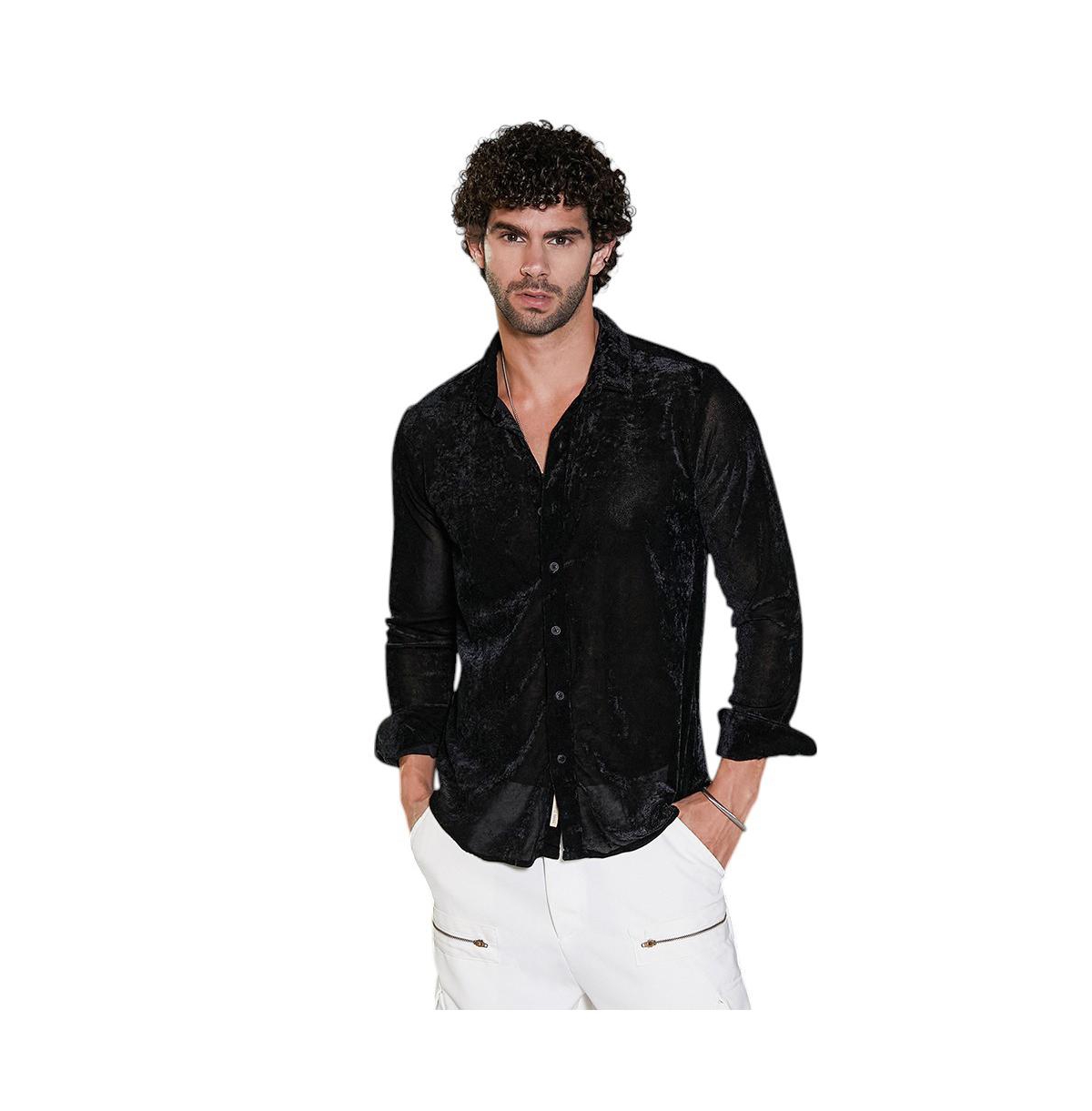Click here for Campus Sutra Mens Onyx Black Solid Velvet Shirt -... prices