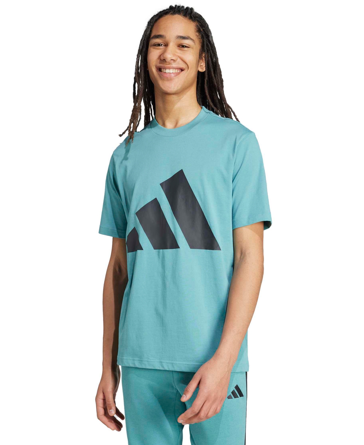 adidas Mens 3 Bar Logo Graphic Cotton T-Shirt - Powder Teal