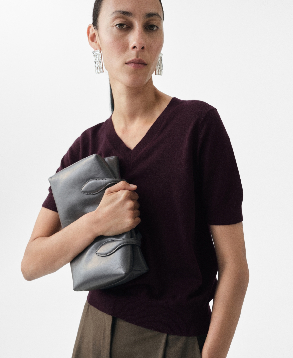 Click here for Mango Womens Wool V-Neck Sweater - Wine prices