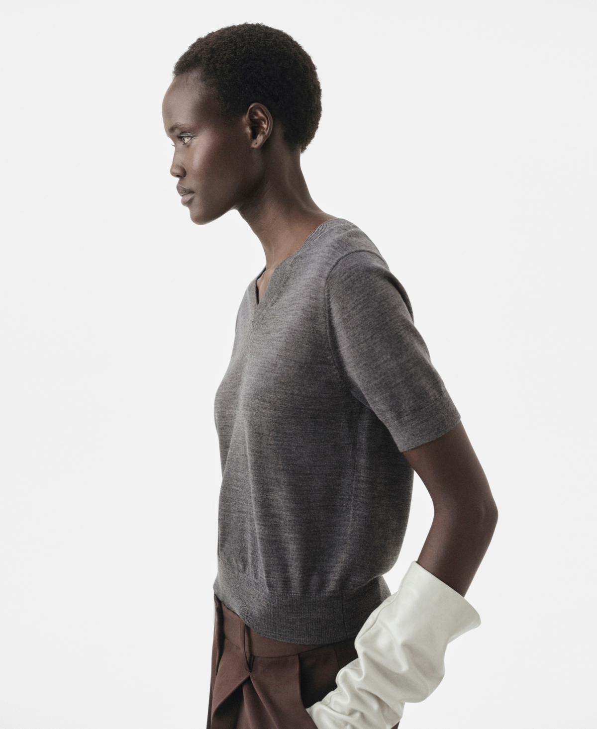 Click here for Mango Womens Wool V-Neck Sweater - Medium Heather... prices