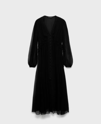 Mango Women's Puff-Sleeved Chiffon Dress - Macy's