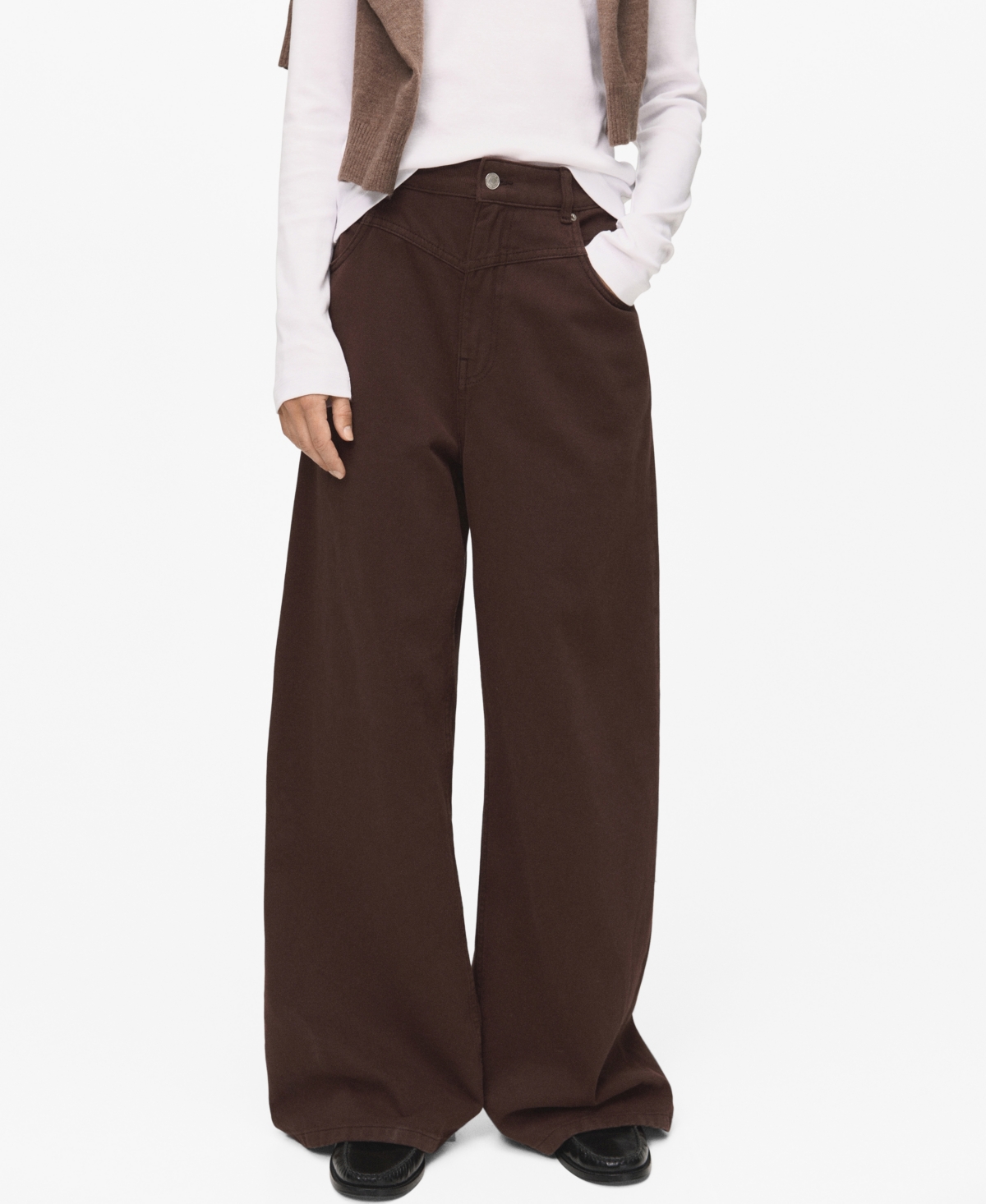 Click here for Mango Womens Wide Leg Loose Mid-Rise Jeans - Choco... prices