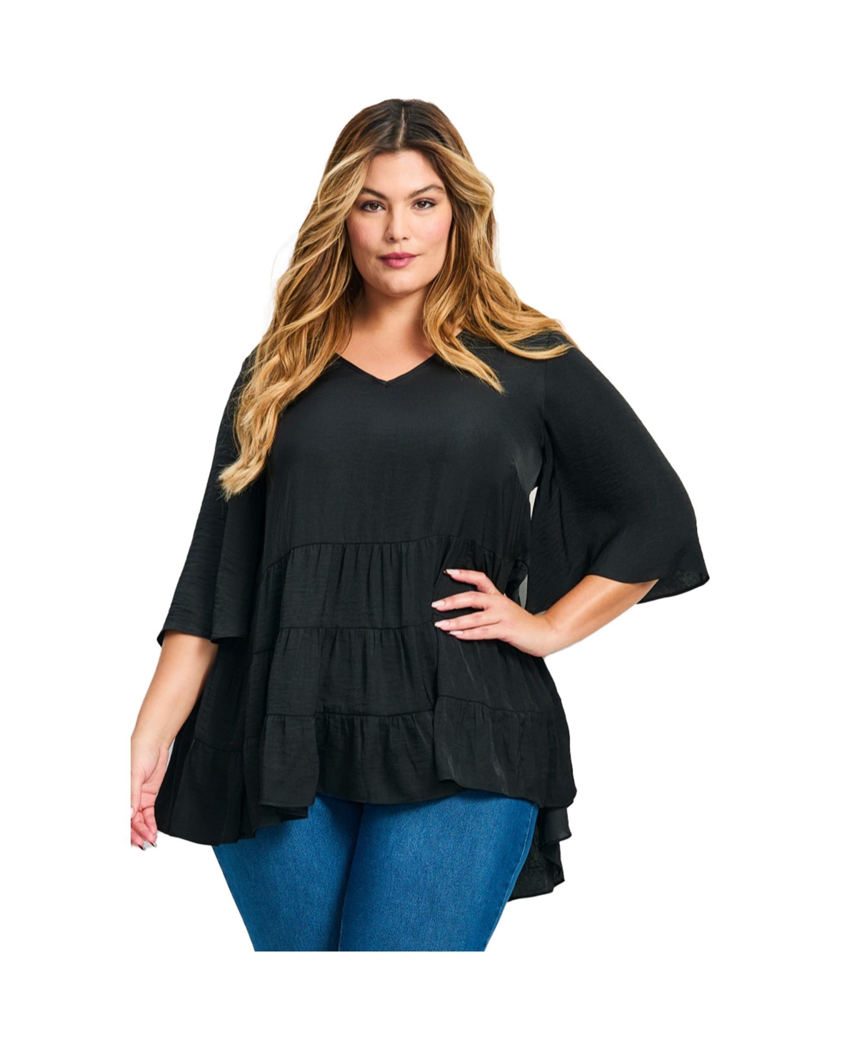 Click here for Avenue Womens Plus Size Aly Tiered Top - Black prices