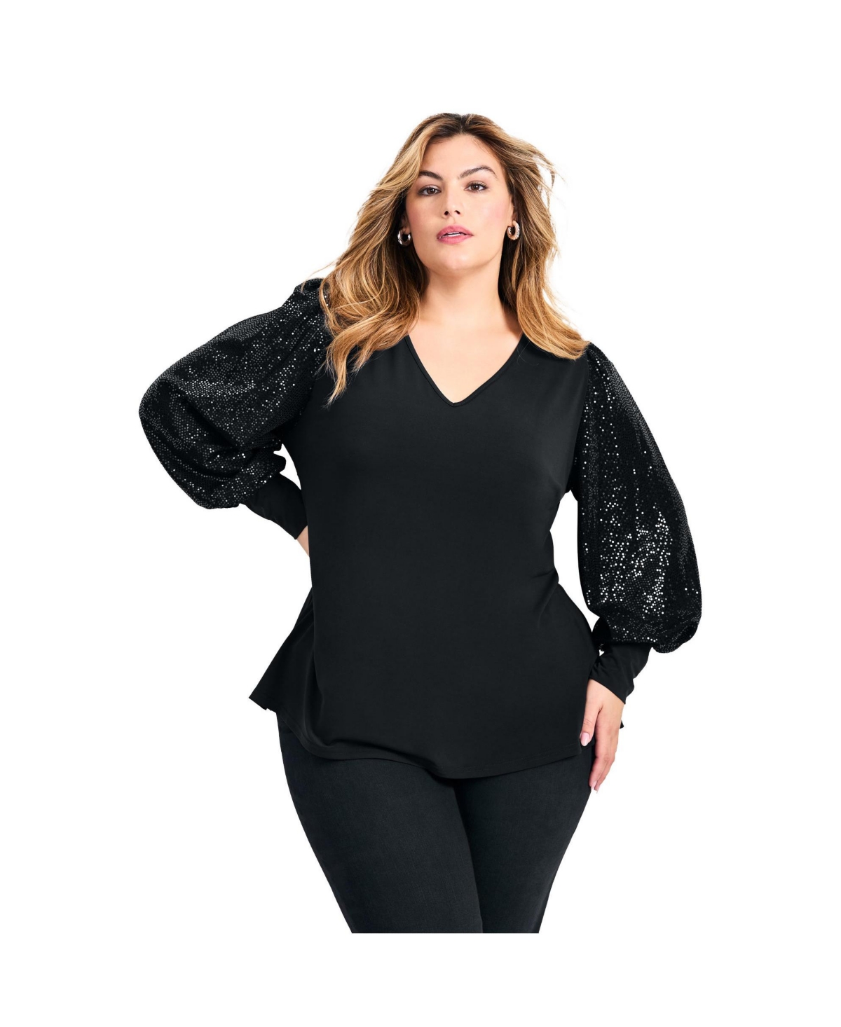 Click here for Avenue Womens Glam Sequin Sleeve Top - Black prices