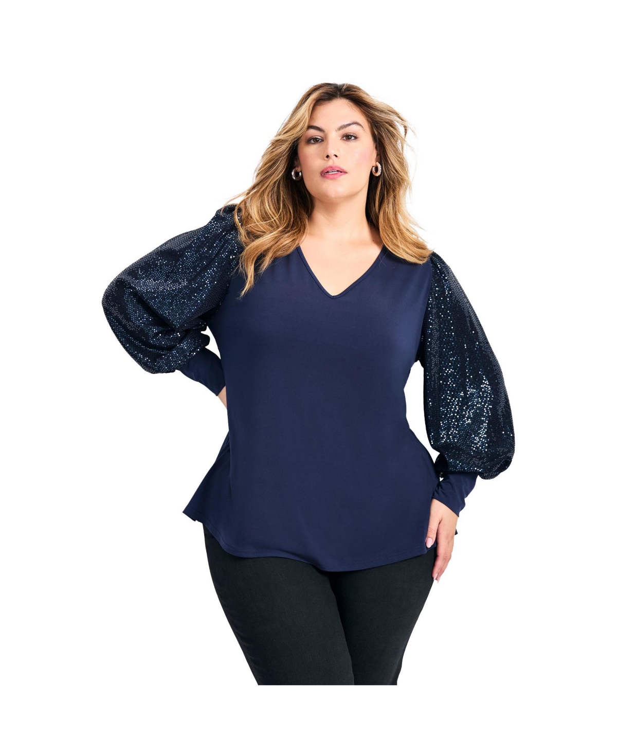 Click here for Avenue Womens Glam Sequin Sleeve Top - Midnight prices