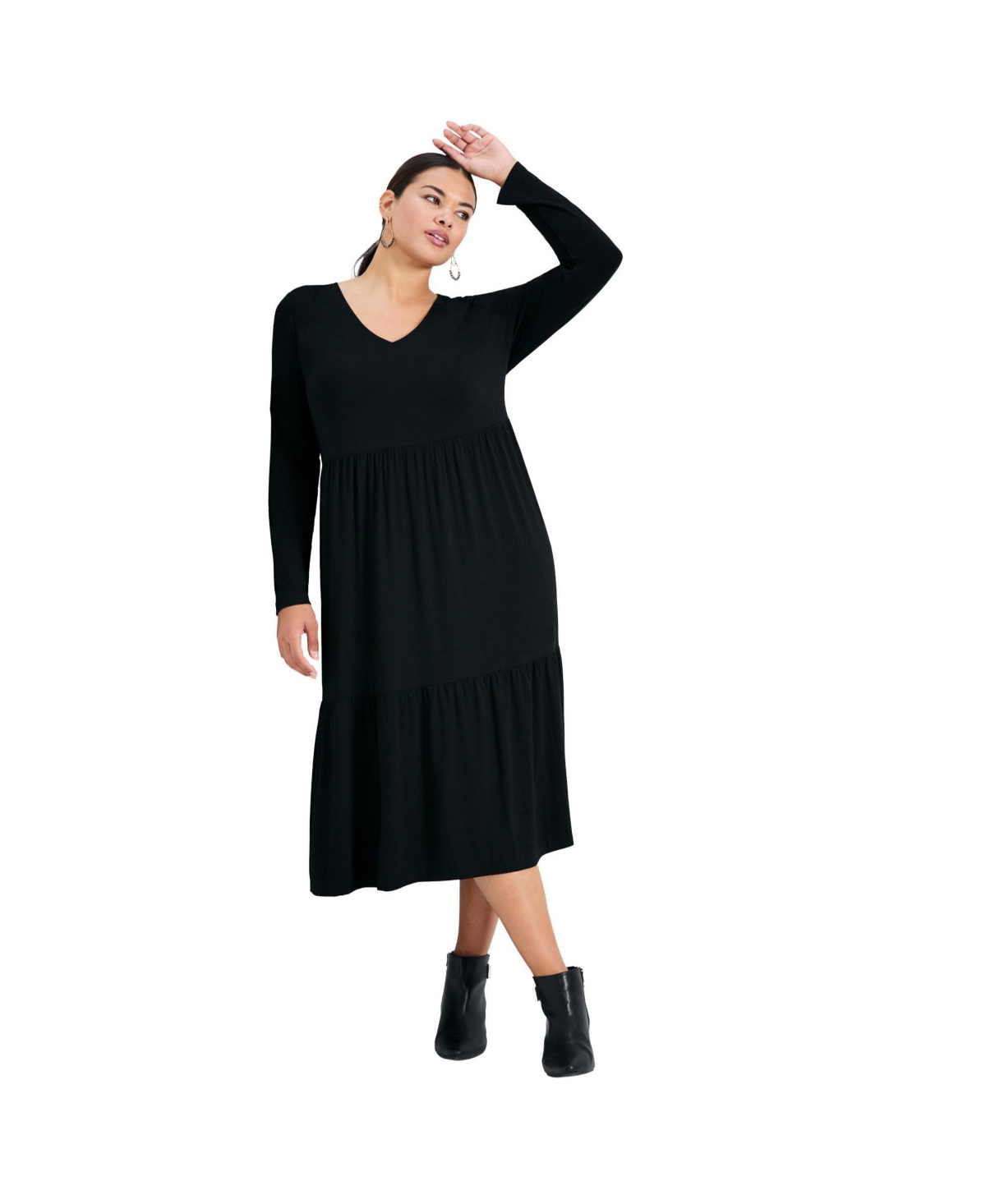 Click here for Avenue Womens Plus Size Nylah Tiered Knit Dress -... prices