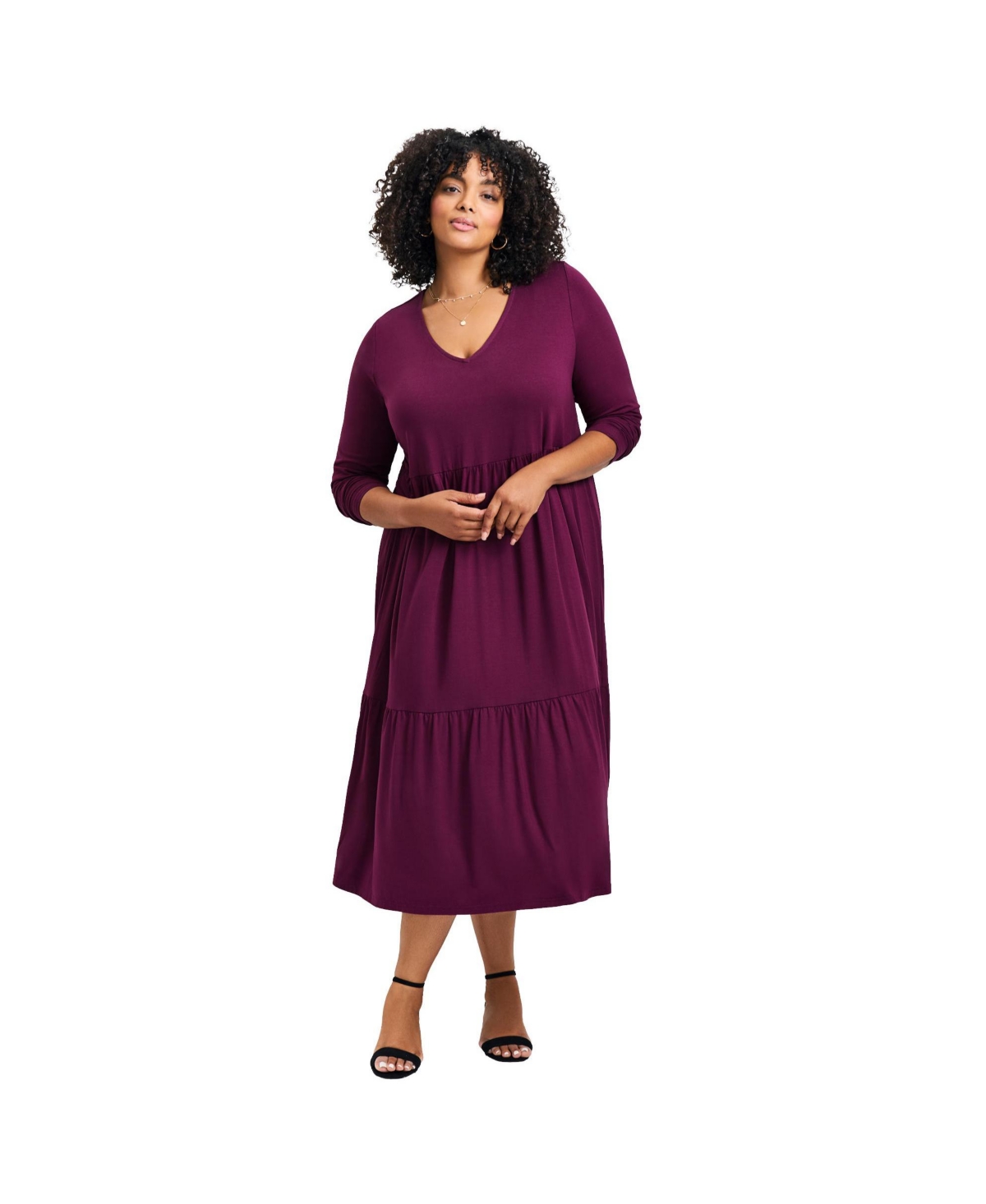 Click here for Avenue Womens Plus Size Nylah Tiered Knit Dress -... prices